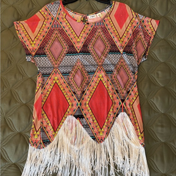 Cato | Tops | Cato Geometric Fringe Blouse Red And Black | Poshmark